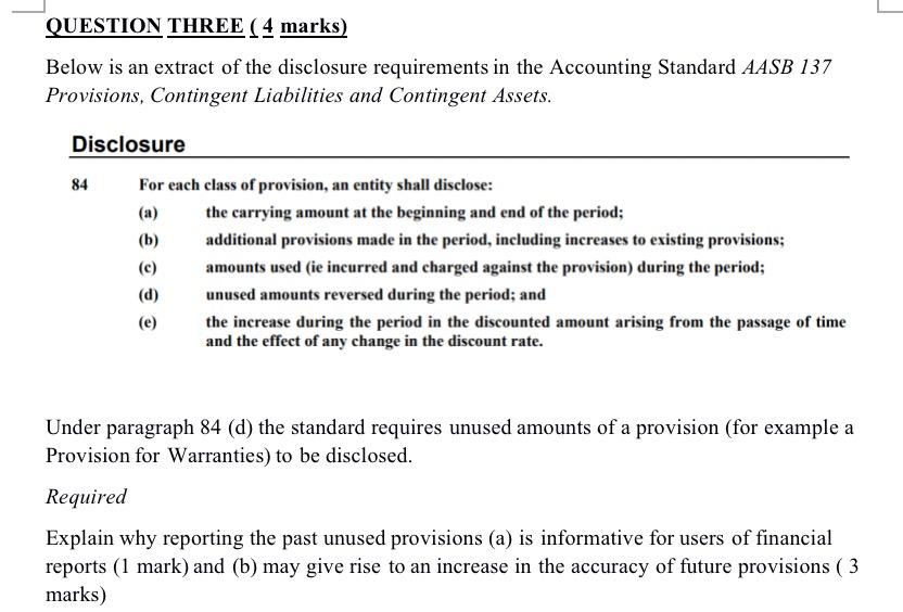 QUESTION THREE ( 4 marks) Below is an extract of the | Chegg.com