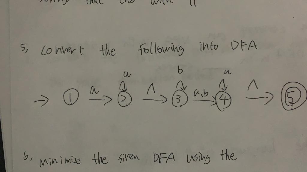 Solved 5, convert the following into DFA 6, Minimize the | Chegg.com