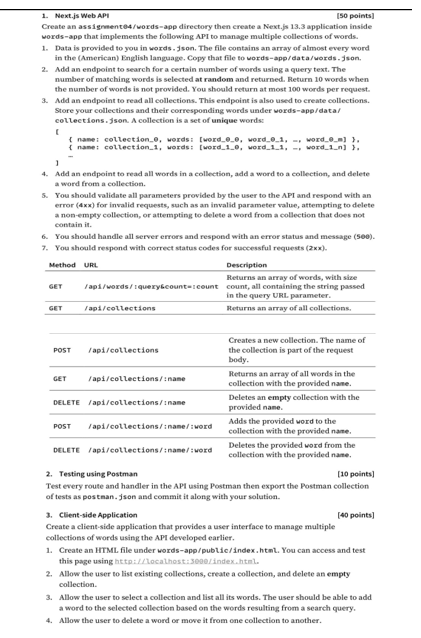 Solved 1. Next.js Web API [S0 points] Create an assignmente4 | Chegg.com