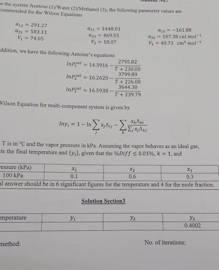 or the system Acetone (1)/Water (2)/Methanol (3), the | Chegg.com