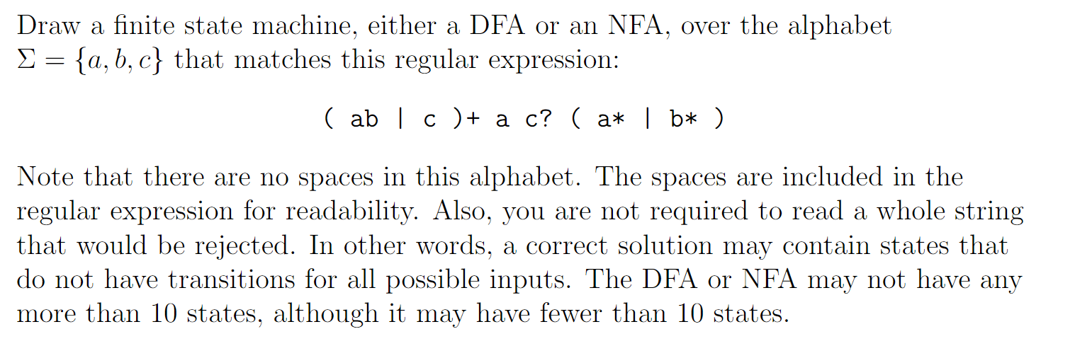 Solved Draw a finite state machine, either a DFA or an NFA, | Chegg.com