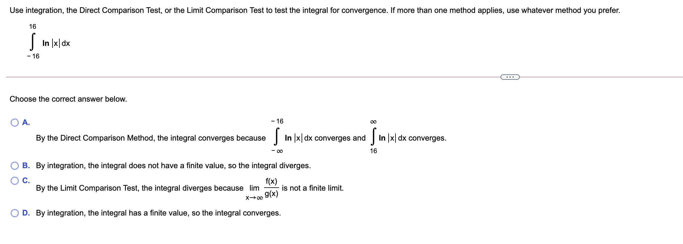 Solved Use integration, the Direct Comparison Test, or the | Chegg.com