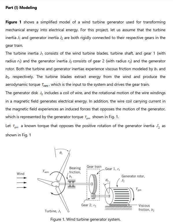 Part (I) Modeling Figure 1 shows a simplified model | Chegg.com
