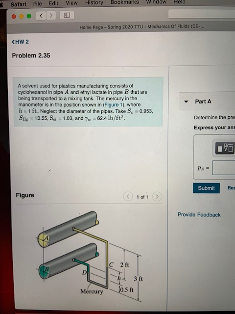 Solved Determine the pressure in pipe A if the pressure | Chegg.com