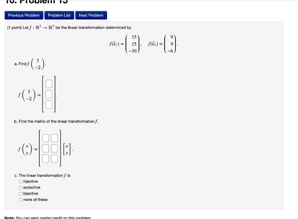 Solved (1 point) Let f:R2→R3 be the linear transformation | Chegg.com