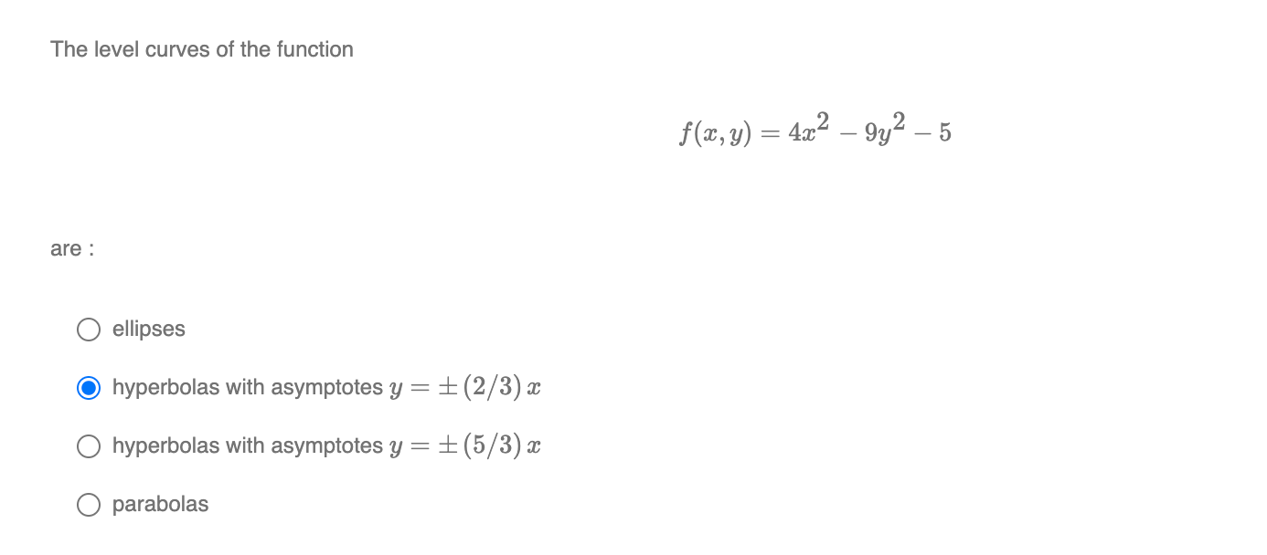 Solved The level curves of the function f(x, y) = 4x2 – 9y2 | Chegg.com