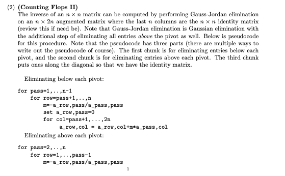 Solved (2) (Counting Flops II) The inverse of an n×n matrix | Chegg.com