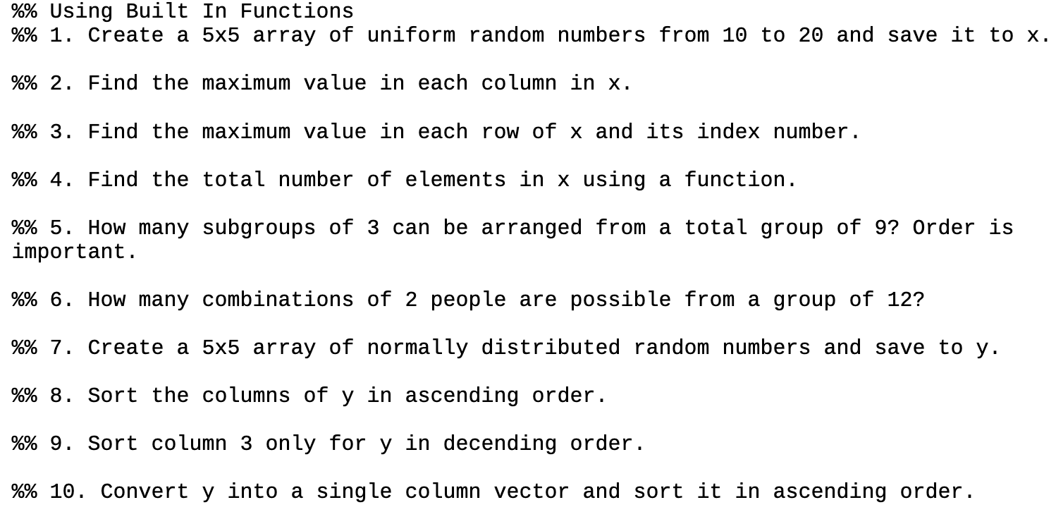 Solved Using Built In Functions 1 Create A 5x5 Array