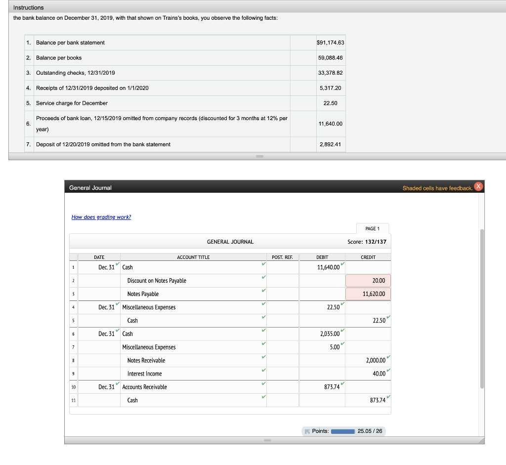 Solved Instructions the bank balance on December 31, 2019, | Chegg.com