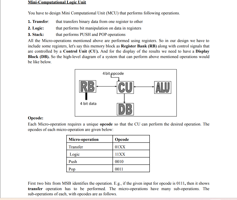 Mini-Computational Logic Unit You have to design Mini | Chegg.com