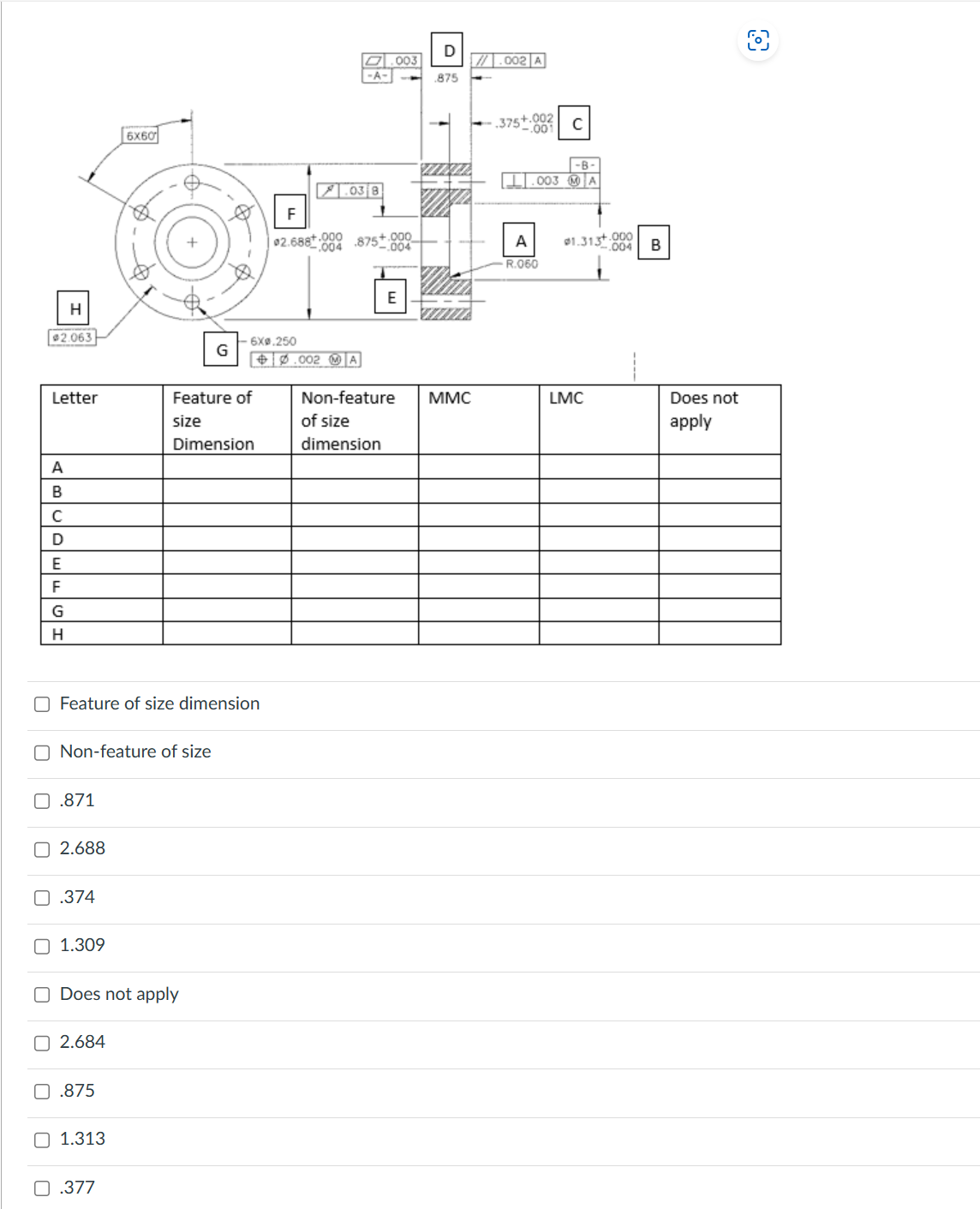 Solved Feature of size dimension Non-feature of size .871 | Chegg.com