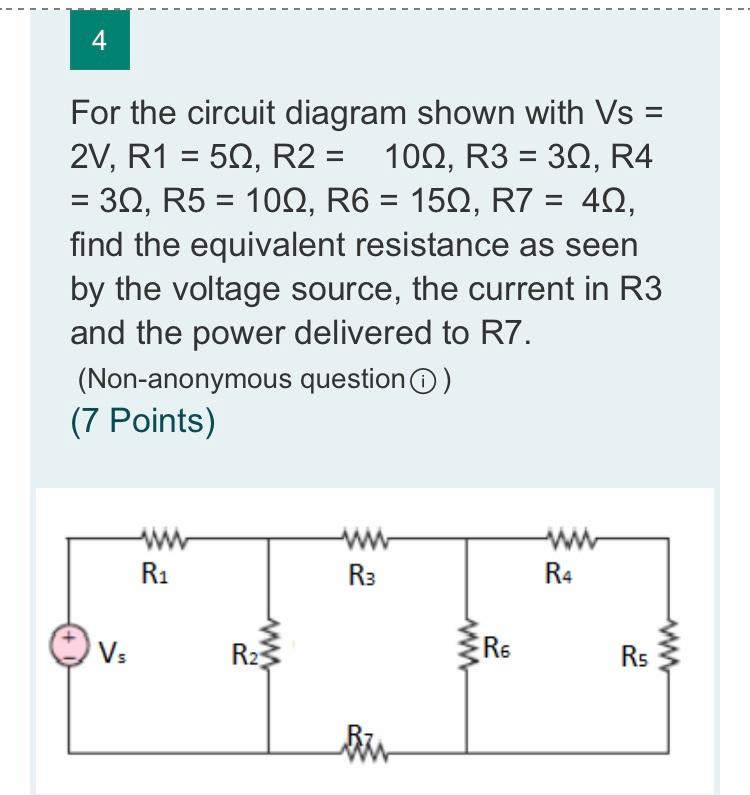 Solved For the circuit diagram shown with Vs = 2V, R1 = 5Ω, | Chegg.com