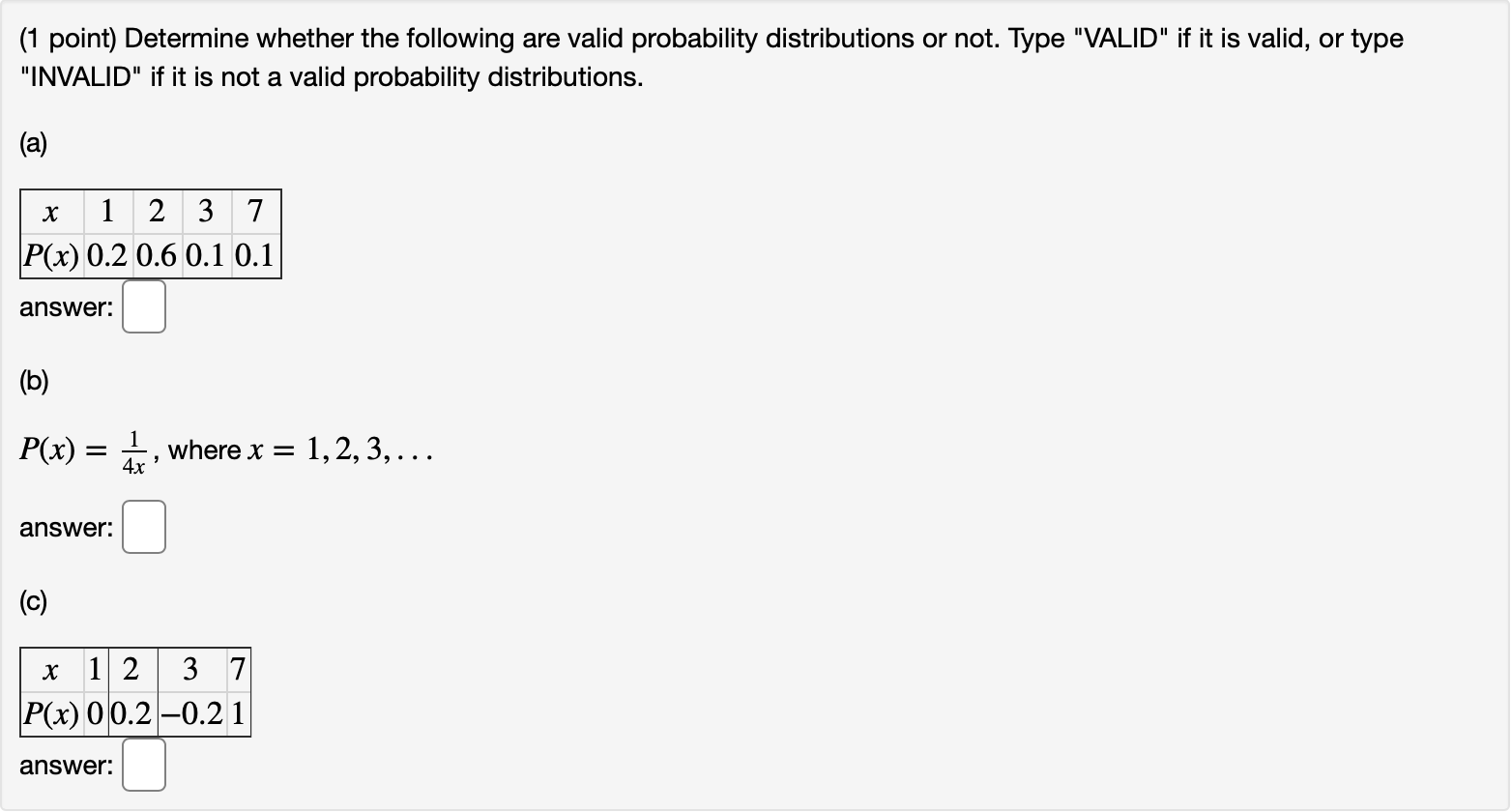Solved (1 point) Determine whether the following are valid | Chegg.com