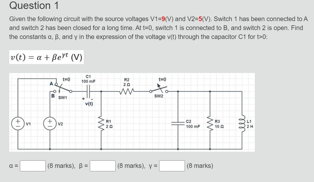 Solved Given the following circuit with the source voltages | Chegg.com