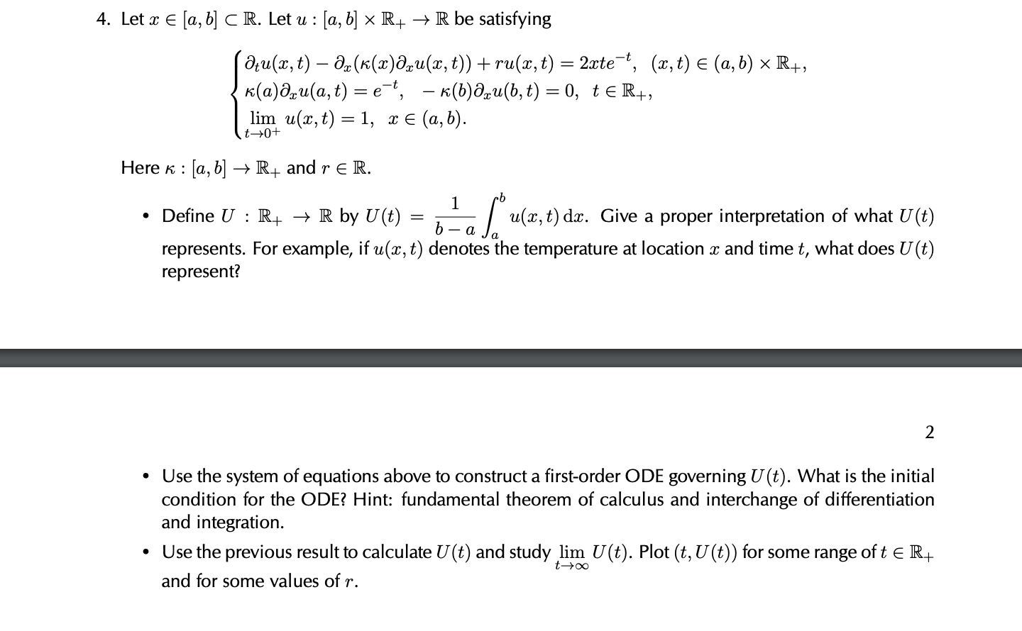 Solved 4 Let X∈[a B]⊂r Let U [a B]×r →r Be Satisfying