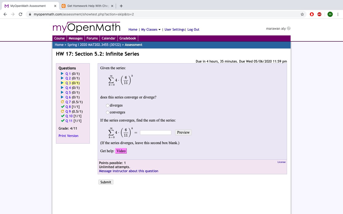 Solved M MyOpenMath Assessment X C Get Homework Help With | Chegg.com