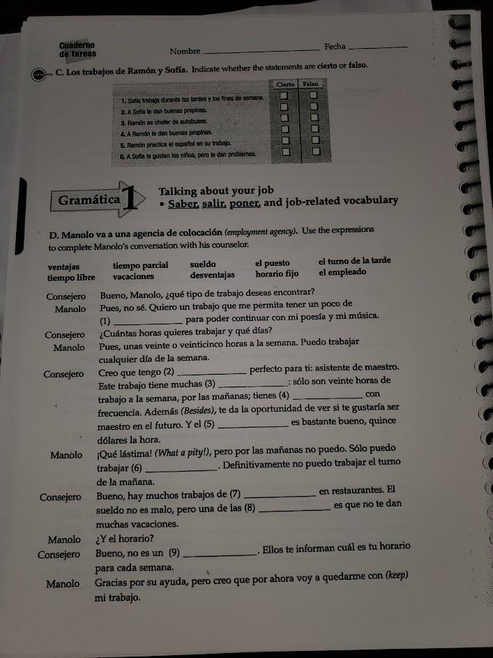 Gramatica 1: Talking about your job - Saber, Salir, | Chegg.com