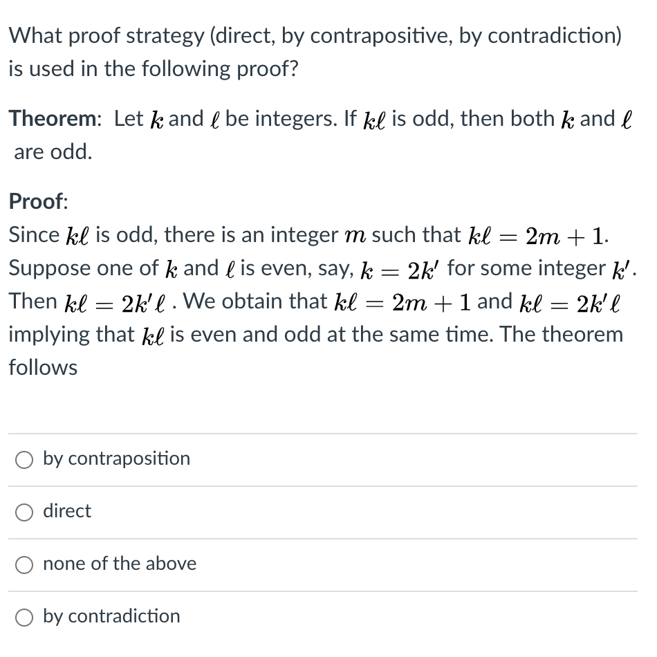 Solved What proof strategy (direct, by contrapositive, by | Chegg.com