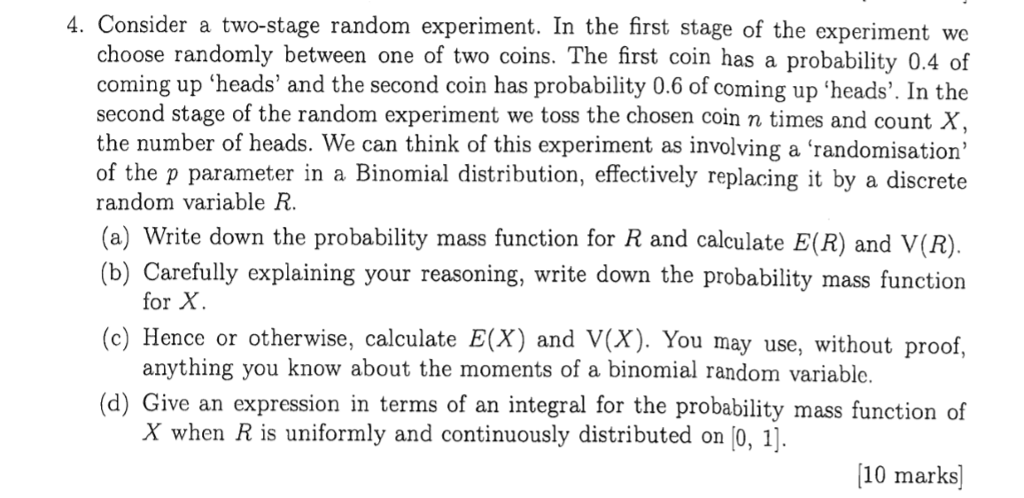 Solved 4. Consider a two-stage random experiment. In the | Chegg.com
