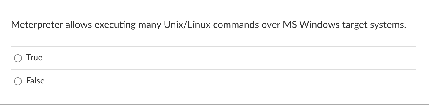 Solved Meterpreter allows executing many Unix/Linux commands | Chegg.com