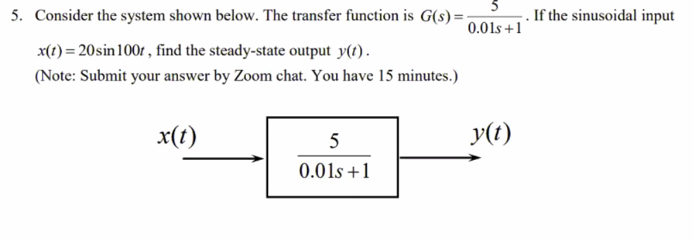 Solved If the sinusoidal input 5 5. Consider the system | Chegg.com