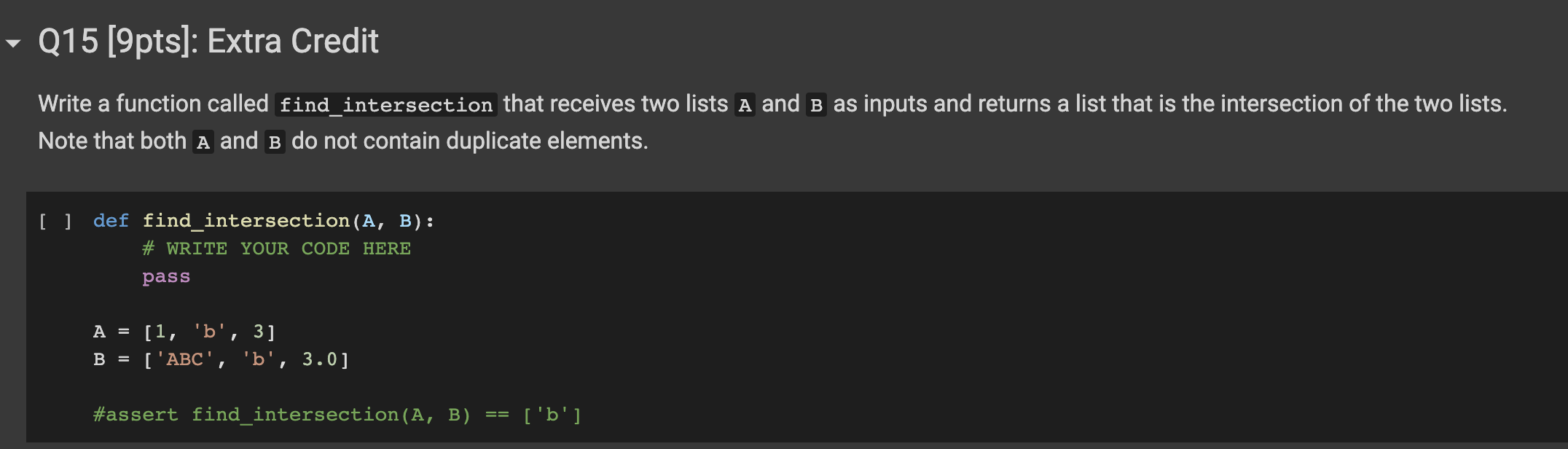 Solved Q15 [9pts]: Extra Credit Write a function called | Chegg.com