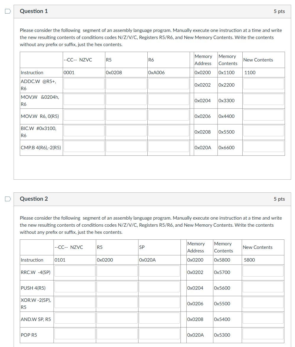 Solved Please consider the following segment of an assembly | Chegg.com