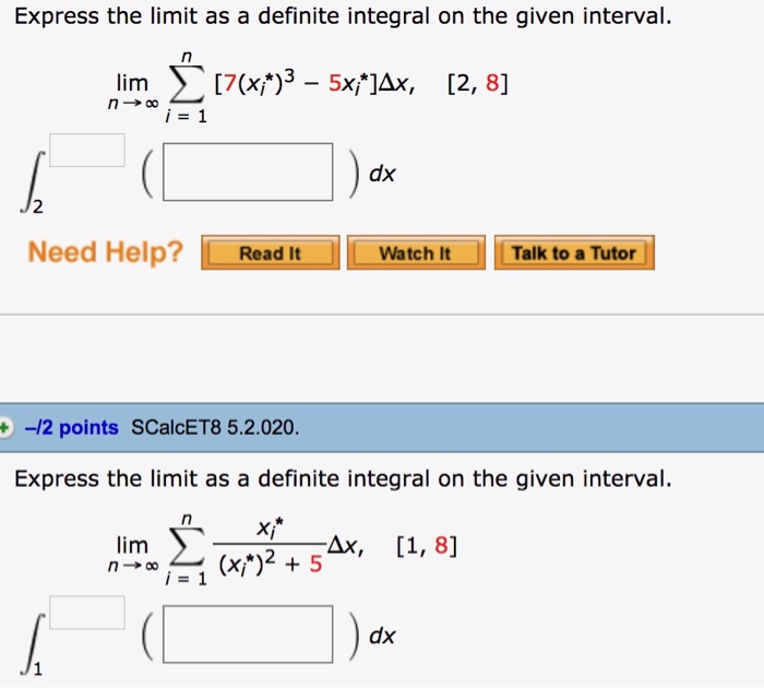Solved Express the limit as a definite integral on the given | Chegg.com
