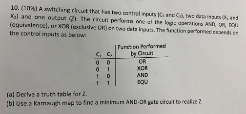 Solved 10 10 A Switching Circuit That Has Two Control 6459