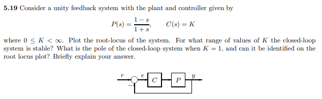 Solved 1-8 1+s 5.19 Consider a unity feedback system with | Chegg.com