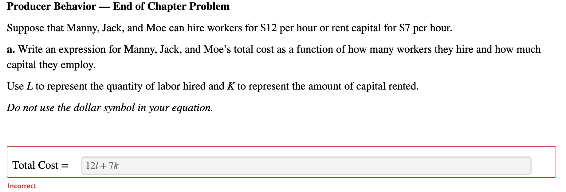Solved Producer Behavior — End of Chapter Problem Suppose | Chegg.com