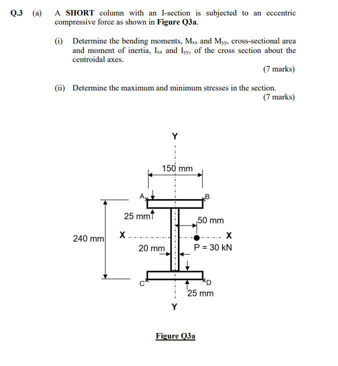 Solved (a) A SHORT column with an I-section is subjected to | Chegg.com