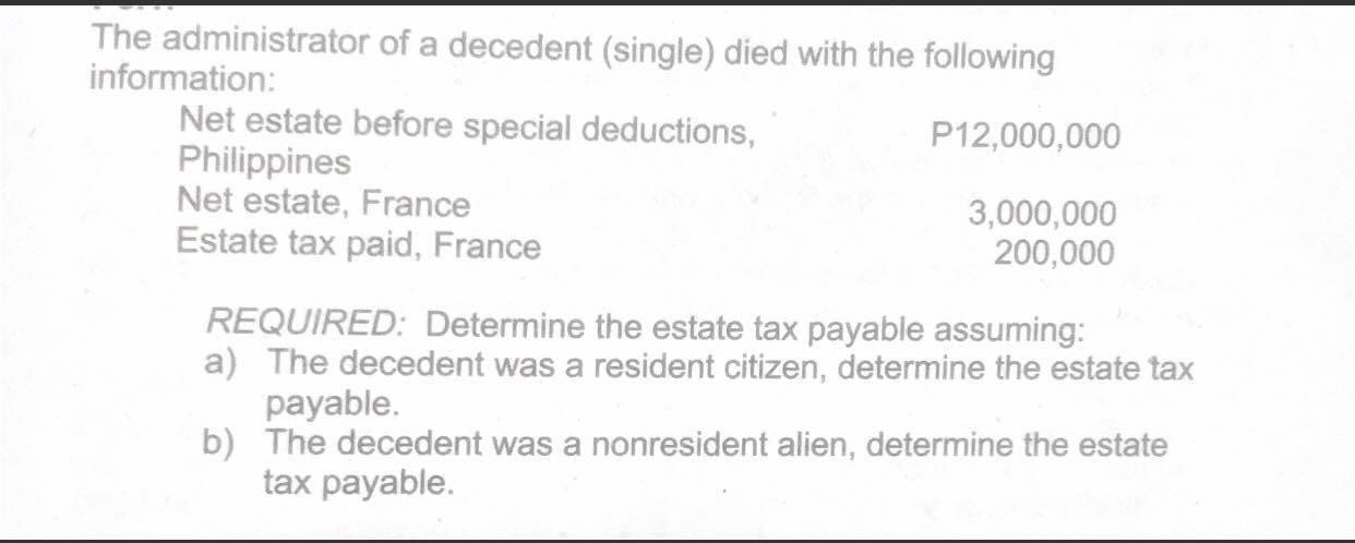 Solved The administrator of a decedent (single) died with | Chegg.com