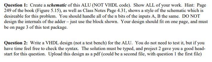 Solved Question 1: Create a schematic of this ALU (NOT VHDL | Chegg.com