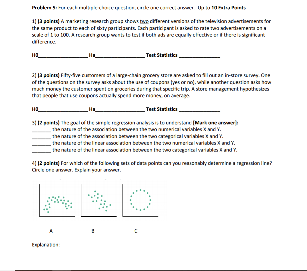 Solved Problem 5: For each multiple-choice question, circle | Chegg.com