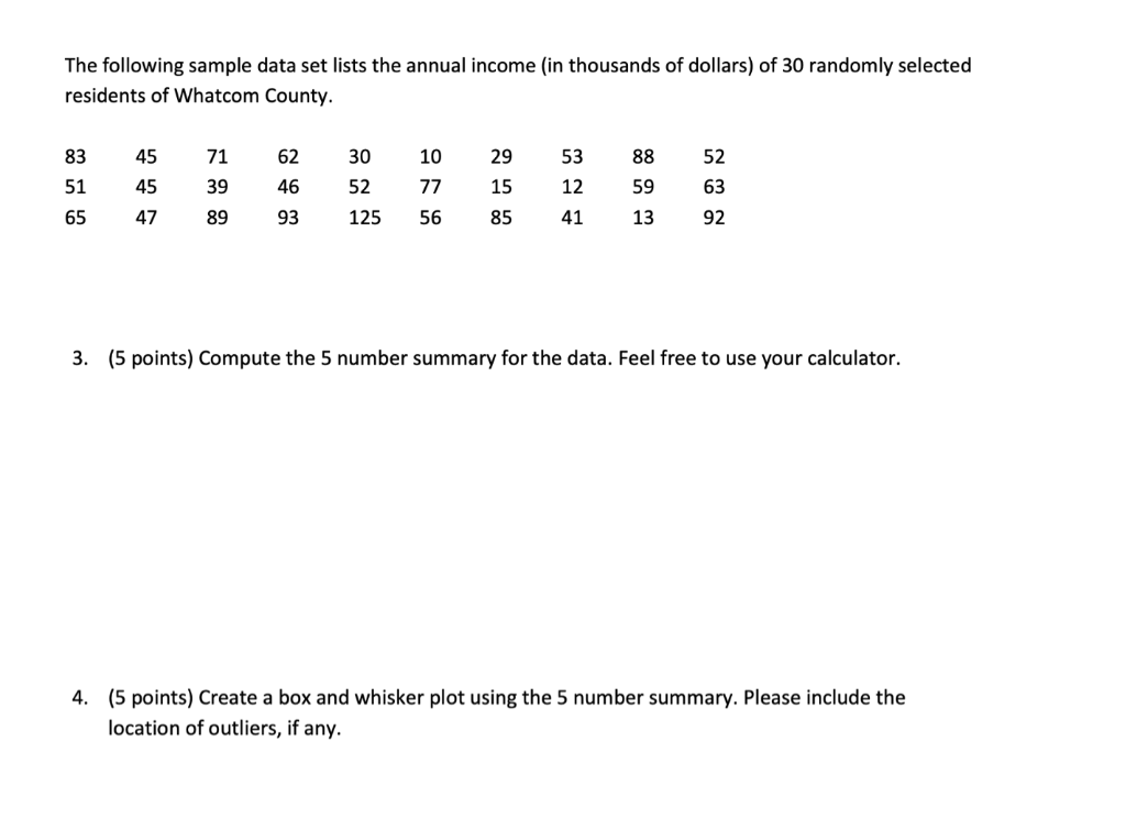 Solved The following sample data set lists the annual income | Chegg.com
