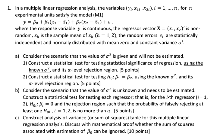 Solved 1. In a multiple linear regression analysis, the | Chegg.com
