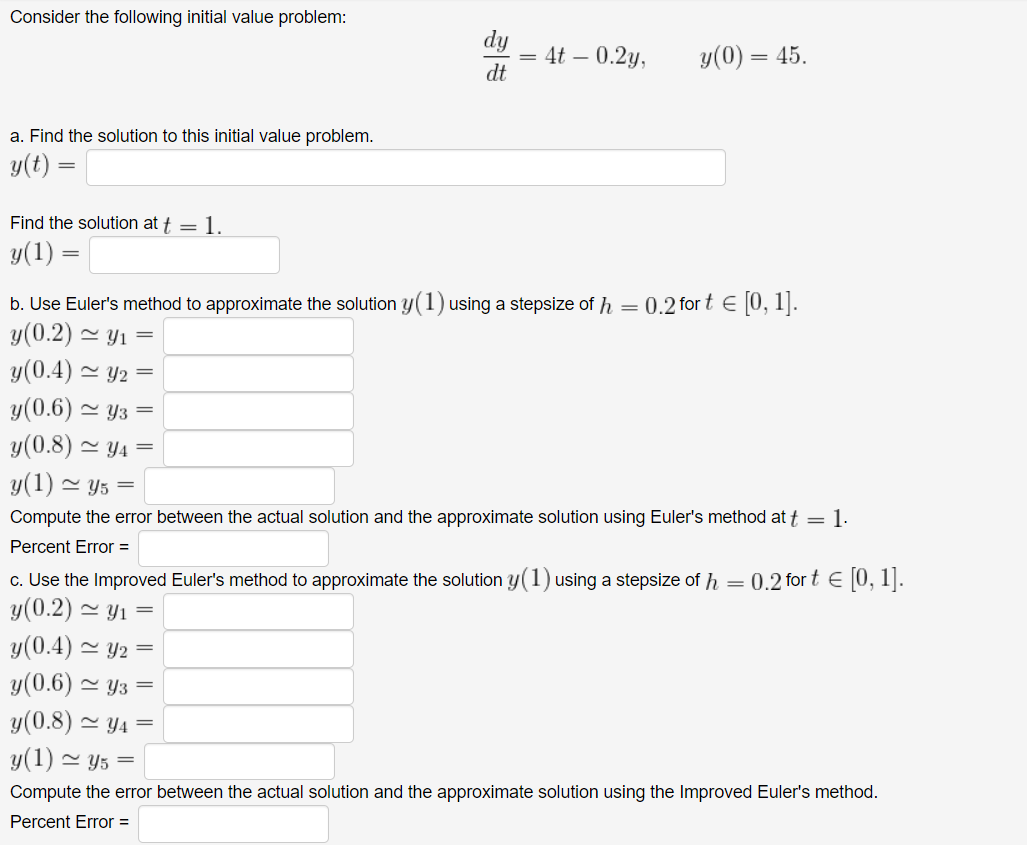 Solved Consider the following initial value problem: dy dt | Chegg.com