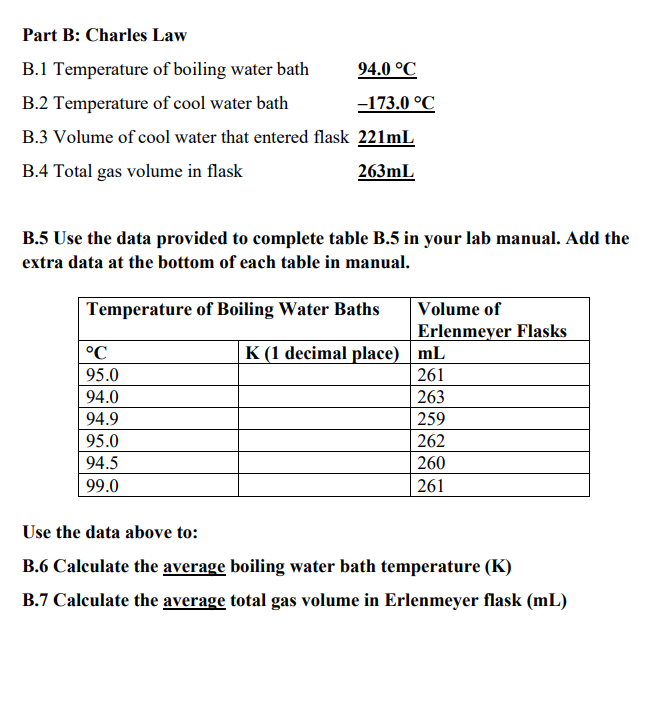 Solved B.J Temperature of boiling water baths °C K Volume | Chegg.com