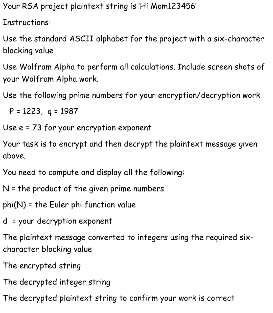 Your RSA project plaintext string is ‘Hi | Chegg.com