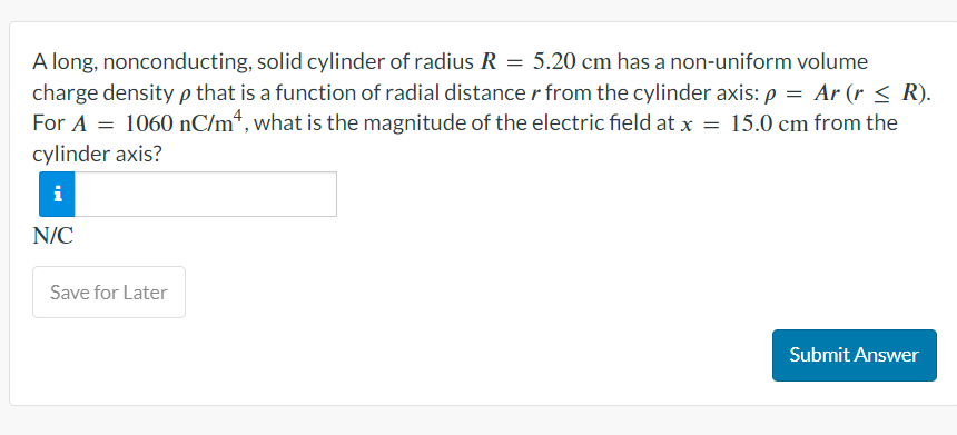Solved A long, nonconducting, solid cylinder of radius | Chegg.com