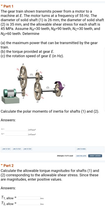 Solved Part 1 The gear train shown transmits power from a | Chegg.com
