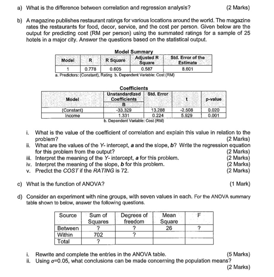 Solved a) What is the difference between correlation and | Chegg.com