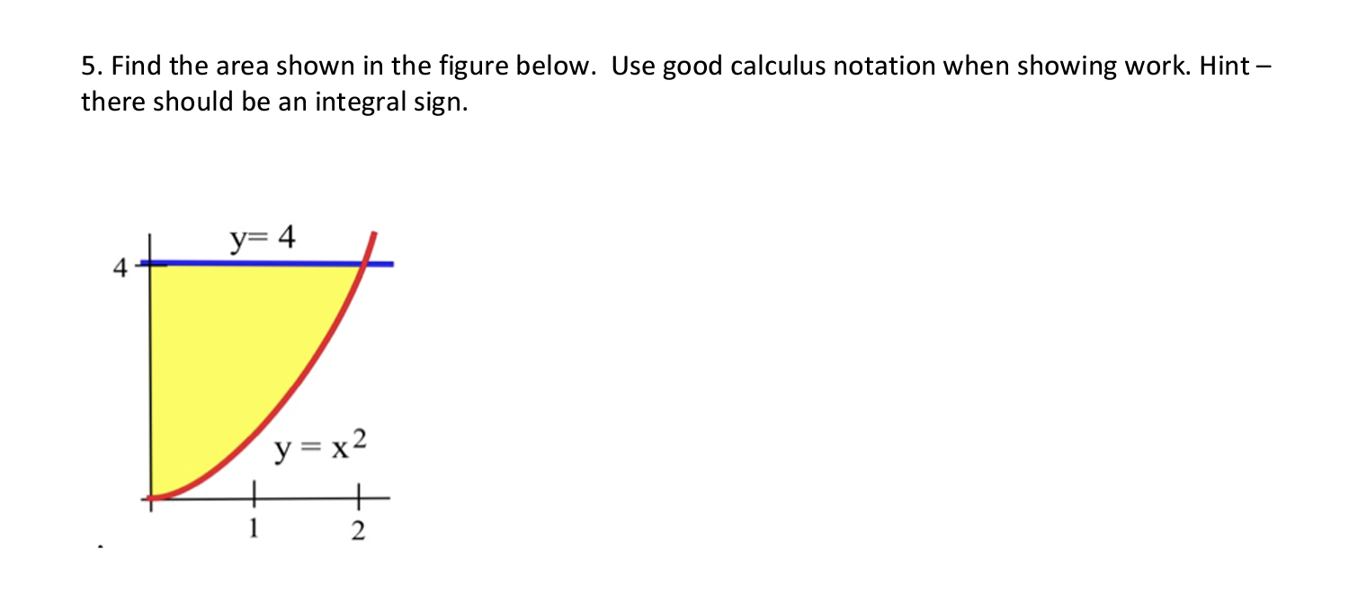 Solved 5. Find the area shown in the figure below. Use good | Chegg.com