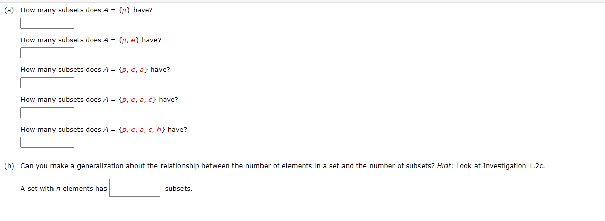 Solved (a) How many subsets does A={p} have? How many | Chegg.com