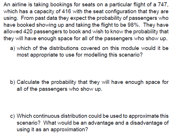 Solved An airline is taking bookings for seats on a | Chegg.com