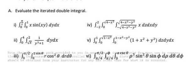 Solved A. Evaluate the iterated double integral. i) | Chegg.com
