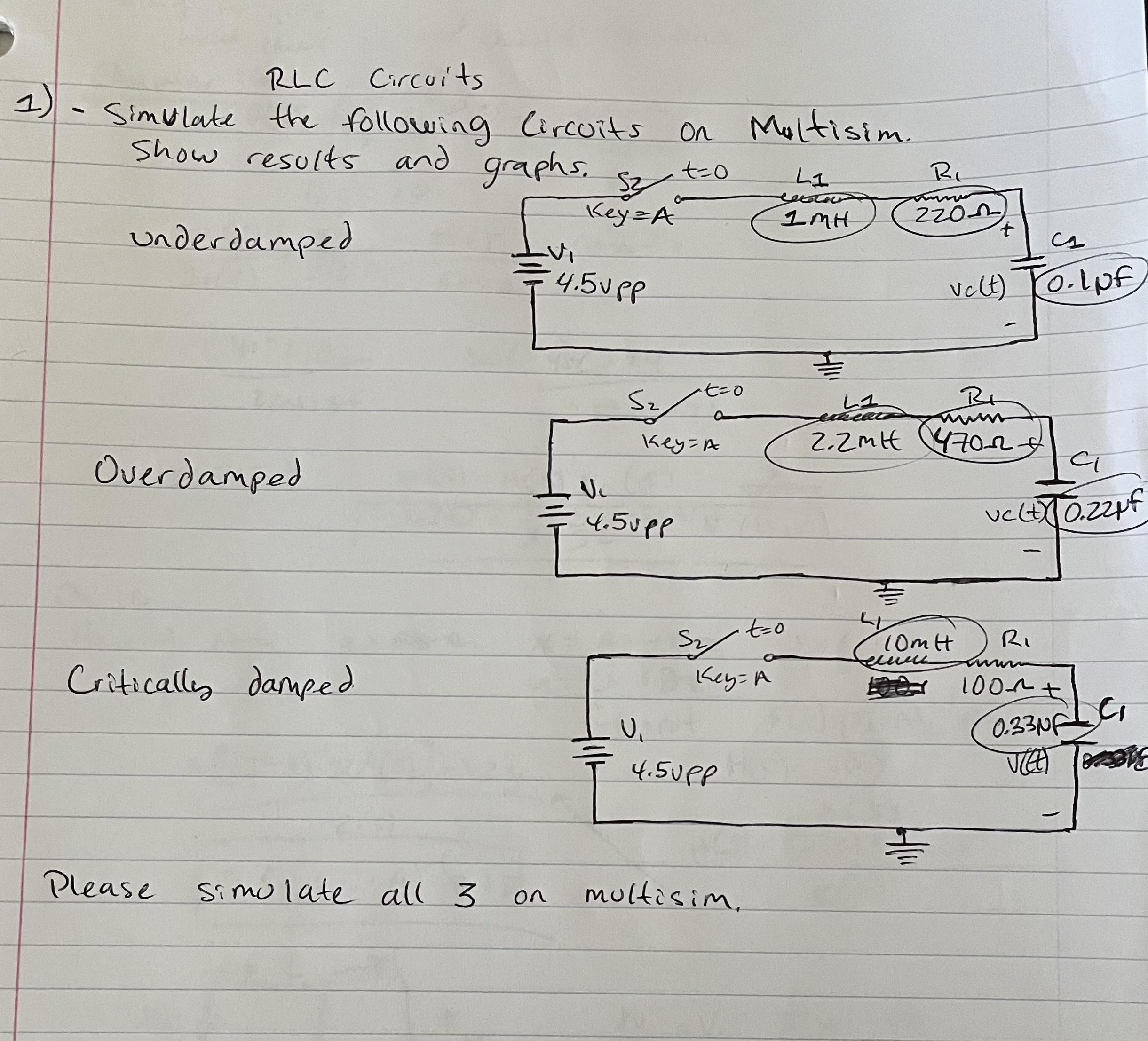 Solved 1) RLC circuits 1) - Simulate the following lircuits | Chegg.com