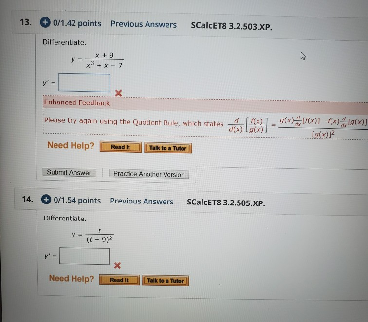 Solved 13. + 0/1.42 points Previous Answers SCalcET8 | Chegg.com