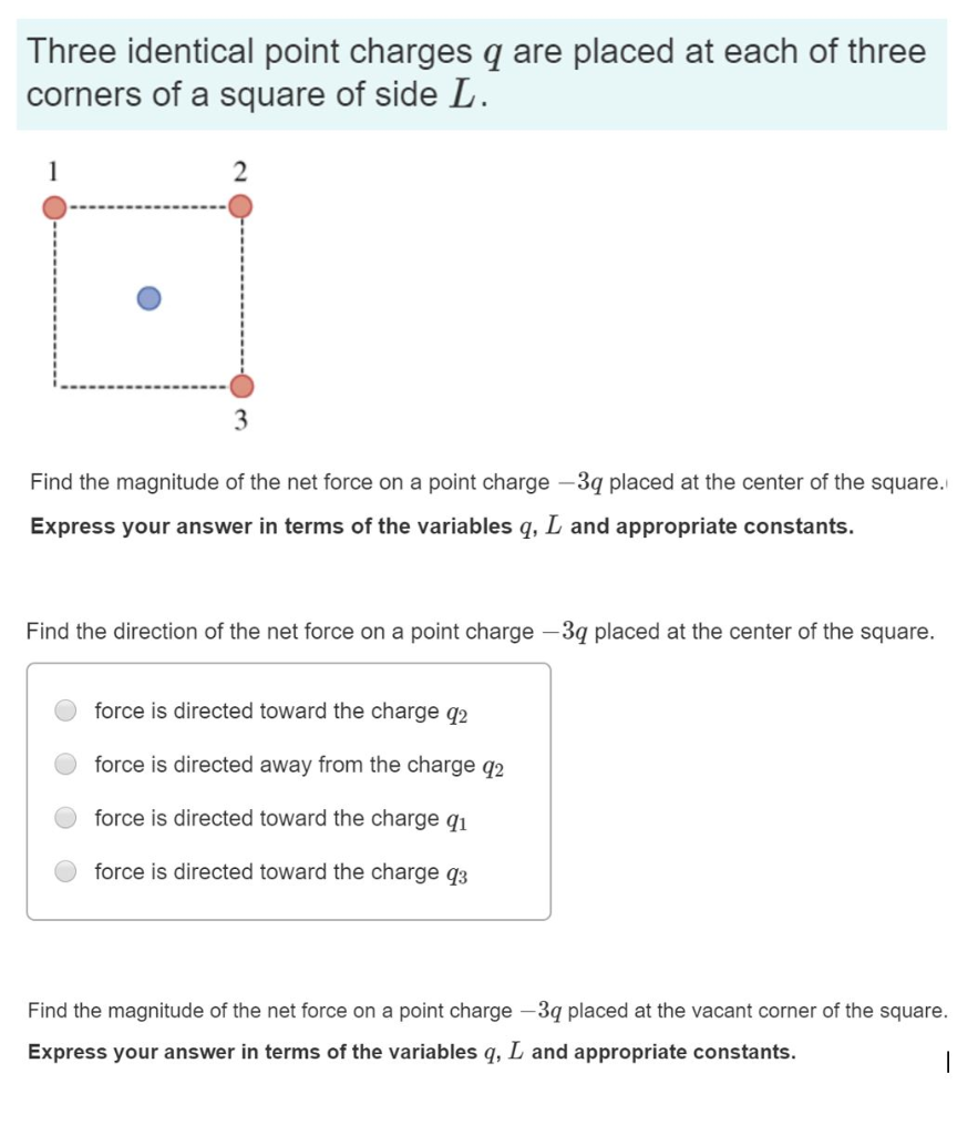 Solved Three identical point charges q are placed at each of | Chegg.com